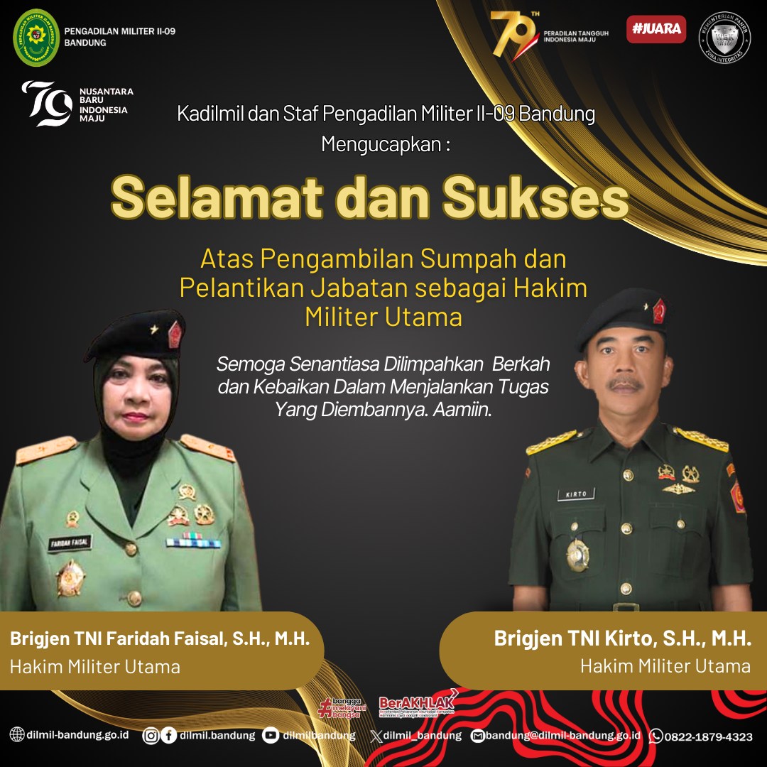 SELAMAT DAN SUKSES KEPADA BRIGJEN TNI FARIDAH FAISAL, S.H., M.H. DAN ...